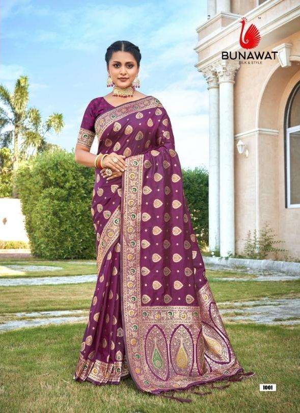 Bunawat 1001 Radha Pyari Silk Purple Unstitched Designer Silk Work Saree