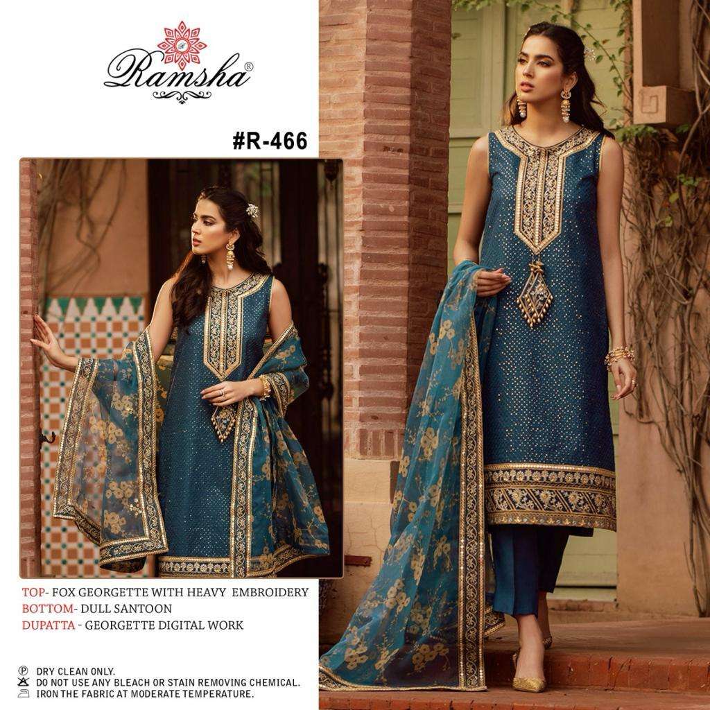 Ramsha R-466 Blue Semi Stitched Heavy Georgette Embroidery Pakistani Suit