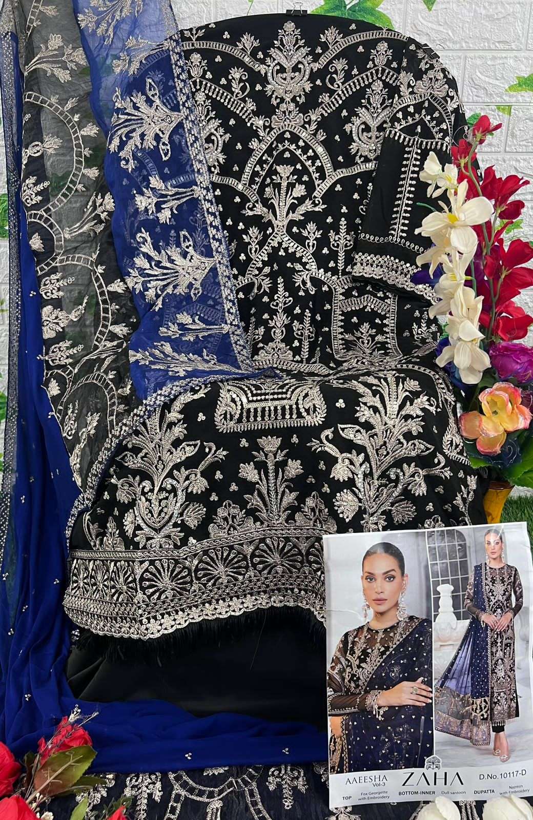 Zaha 10117-D Aaeesha Vol-3 Black Semi Stitched Georgette Pakistani Suit